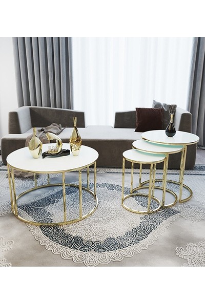 Home Bella Homebella Benedetto Concept Gold Beyaz Cam Orta Sehpa ve 3 Lü Zigon Takım Garantili Kaplama Home Bella Homebella Benedetto Concept Gold Beyaz Cam Orta Sehpa ve 3 Lü Zigon Takım Garantili Kaplama