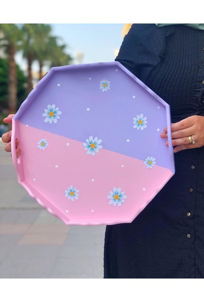 Atelier Efdal Ahşap Pembe Lila Tepsi