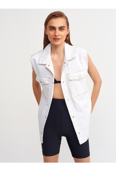 Dilvin 50668 Oversize Pamuklu Yelek-Beyaz