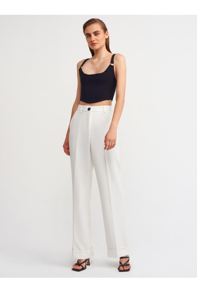 Dilvin 70513 Duple Paça Orta Bel Pantolon-Beyaz