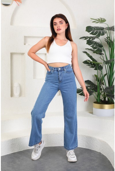 Yüksek Bel Palazzo Salaş Jean Pantolon