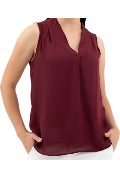 Kalın Askılı Bordo Renkli Şifon Bluz Kalın Askılı Bordo Renkli Şifon Bluz