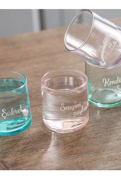 LCW Home Renkli Şık Yazı Baskılı Su Bardağı 260 ml Meşrubat Bardağı 4'lü Set Funtex