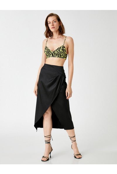 Koton Ece Sükan x Koton - Yırtmaçlı Midi Saten Etek
