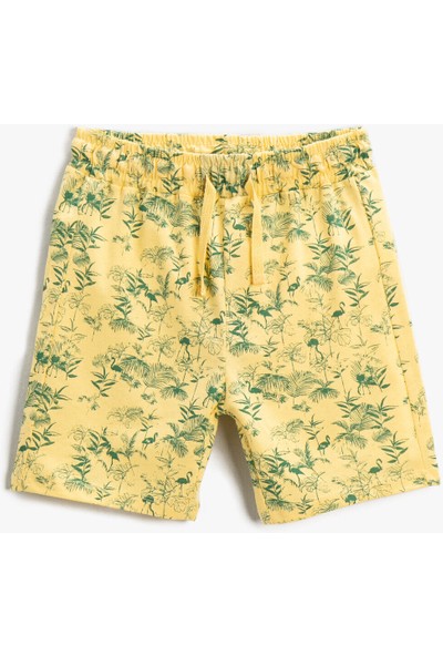 Koton Çiçek Baskılı Şort Beli Lastikli Cepli Diz Üstü Pamuklu