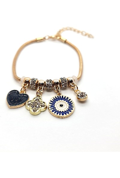 Pag Accessories Pandora Nazar Boncuk Kalp Yonca ve Zirkon Taş Detaylı Paslanmaz Çelik Rose Gold Renk Kadın Bileklik Pag Accessories Pandora Nazar Boncuk Kalp Yonca ve Zirkon Taş Detaylı Paslanmaz Çelik Rose Gold Renk Kadın Bileklik