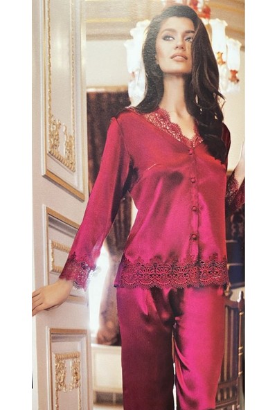Saten Güpürlü Pijama Takımı