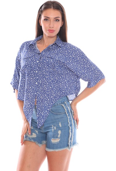 Özüm Moda Kadın Önden Bağlamalı Mavi Salaş Gömlek Özüm Moda Kadın Önden Bağlamalı Mavi Salaş Gömlek