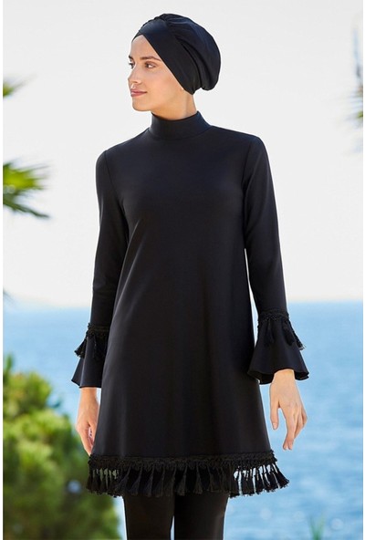 Kadın Likralı Püsküllü Kol Detaylı Tam Kapalı Tesettür Mayo Siyah 4331 Kadın Likralı Püsküllü Kol Detaylı Tam Kapalı Tesettür Mayo Siyah 4331