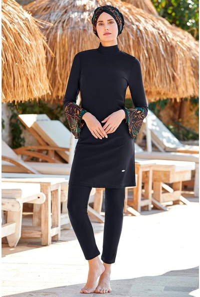 Adasea Kadın Likralı Tam Kapalı Tesettür Mayo Siyah 4343