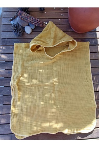 Handmade 4 Kat Müslin Kapüşonlu Panço, %100 Müslin Panço Handmade 4 Kat Müslin Kapüşonlu Panço, %100 Müslin Panço