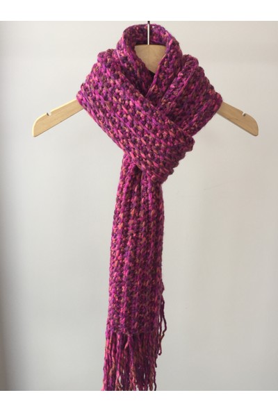 Mora Knit El Örgüsü Çok Renkli Pembe Atkı