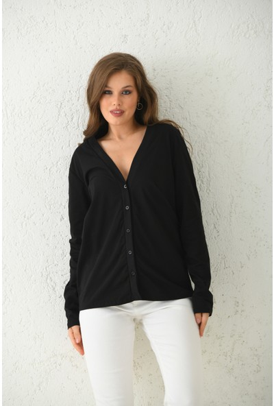 Moviment Siyah Düğmeli Örme Hırka