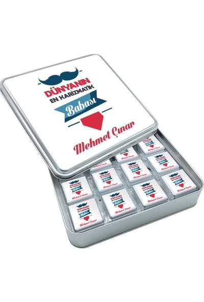 Bıyık Tasarımlı Babalar Günü Çikolatası Metal Kutu 48 Adet