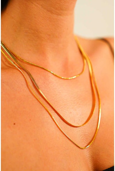 Karışık Cadde Üçlü Gold Renk Kolye