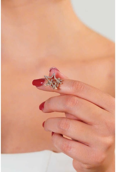 Karışık Cadde Taşlı Dörtlü Yıldız Küpe