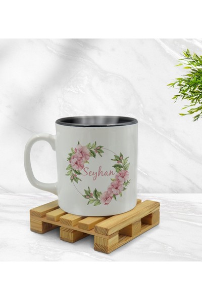 Kişiye Özel Çiçek Tasarımlı Içi Siyah Renkli Kupa Bardak Model 17 Kişiye Özel Çiçek Tasarımlı Içi Siyah Renkli Kupa Bardak Model 17