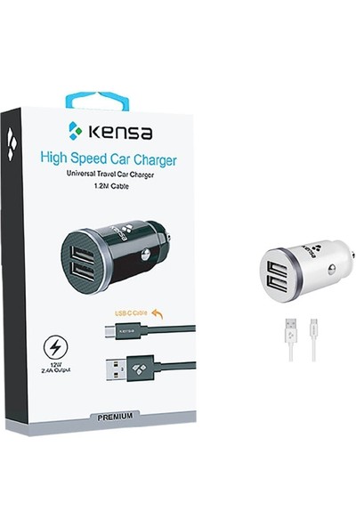 Kensa Cr-86 Usb-C Araç Hızlı Şarj Aleti Çakmaklık Girişi ve Kablosu Kensa Cr-86 Usb-C Araç Hızlı Şarj Aleti Çakmaklık Girişi ve Kablosu