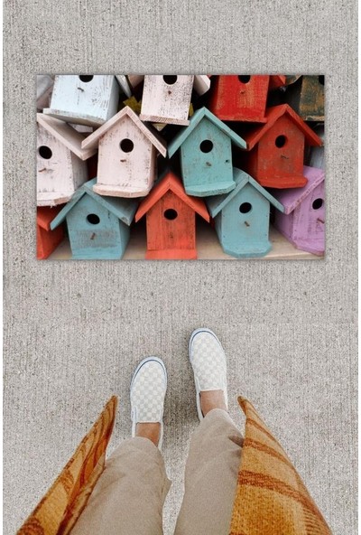 Daha Yok Mu Dijital Baskı Dekoratif Kuş Evi Renkli Kapı Önü Paspası K-1218 Daha Yok Mu Dijital Baskı Dekoratif Kuş Evi Renkli Kapı Önü Paspası K-1218