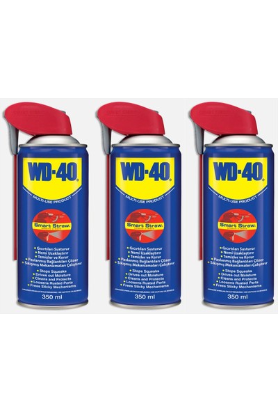 WD40 3 Adet Wd 40 Smart Straw Akıllı Kaybolmayan Pipetli Pas Sökücü Yağlayıcı 350 ml