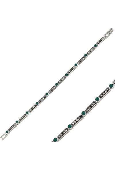 Kutaydan Gümüş Yeşil Akik & Markazit Taşlı Bileklik Kutaydan Gümüş Yeşil Akik & Markazit Taşlı Bileklik