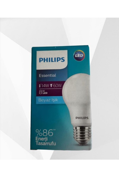 Asil Metal Philips Essential LED Ampül Beyaz Işık 8W-60W E27 Asil Metal Philips Essential LED Ampül Beyaz Işık 8W-60W E27