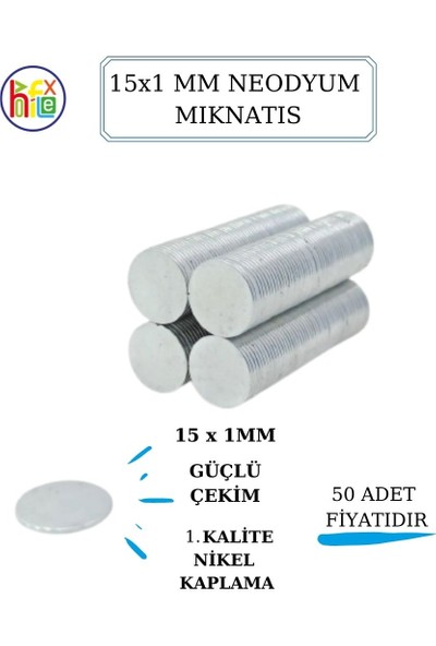 Hobiflex Neodyum Mıknatıs Nikel Kaplama 15MM X1 mm 50 Adet Hobiflex Neodyum Mıknatıs Nikel Kaplama 15MM X1 mm 50 Adet