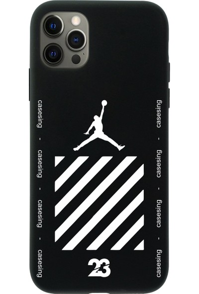 Casesing Apple iPhone 12 Pro Max Siyah Lansman Jordan Tasarımlı Içi Süet Kaplı Kılıf