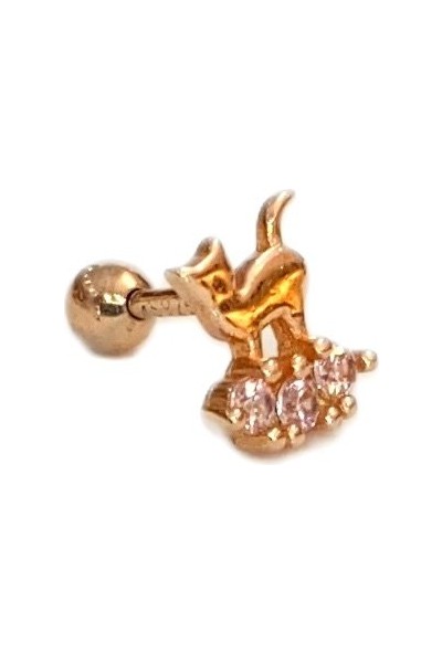 Adore Silver Gümüş Pembe Taşlı Kedi Piercing