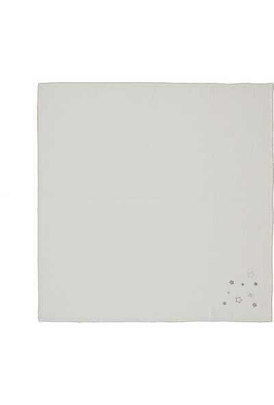 Kirazkids 100 x 100 cm Bej Yıldız Nakışlı 4 Katlı Müslin Örtü