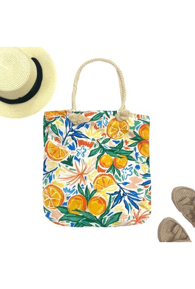 Çantaland Kadın Desenli Askılı Plaj Çantası