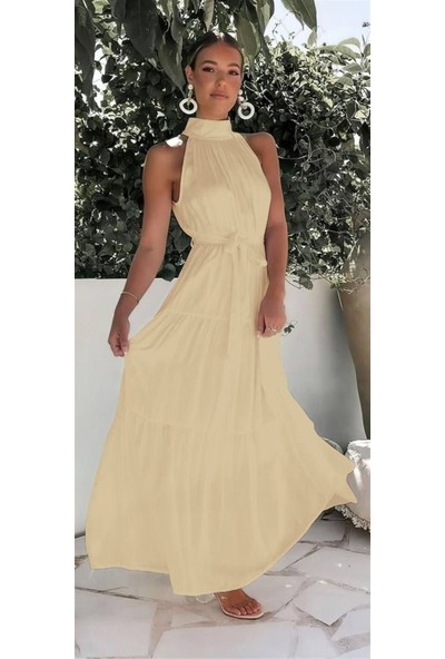 Markano Dokuma Sıfır Kol Bağlamalı Elbise