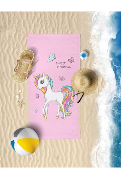 Vevien Home Unicorn Dijital Baskılı 60 x 130 cm Çocuk Plaj Havlusu