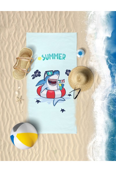 Vevien Home Shark Dijital Baskılı 60 x 130 cm Çocuk Plaj Havlusu