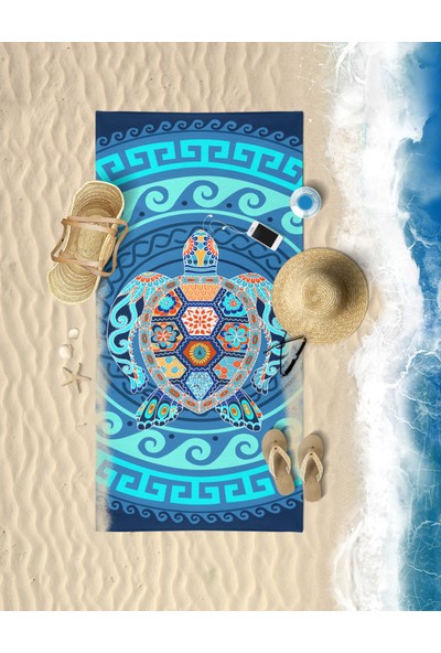 Vevien Home Water Turtle Dijital Baskılı 70 x 140 cm Plaj Havlusu