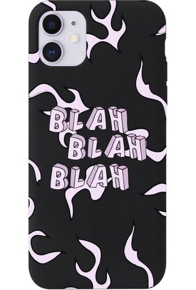 Casesing Apple iPhone 11 Siyah Lansman Blah Blah Tasarımlı Içi Süet Kaplı Kılıf