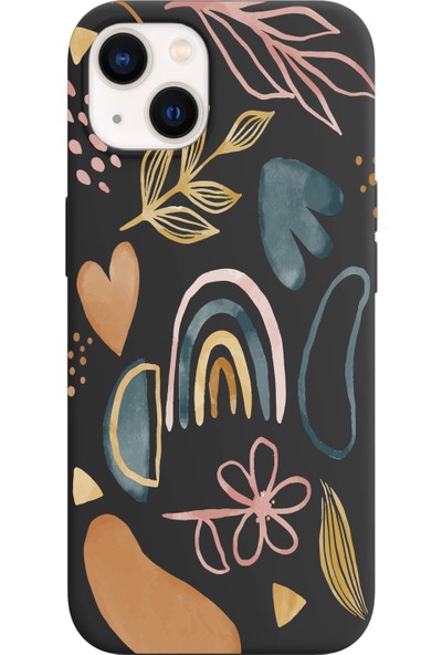 Apple iPhone 13 Siyah Lansman Pastel Tasarımlı Içi Süet Kaplı Kılıf