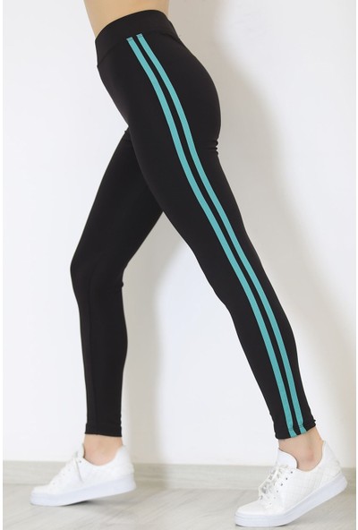 Modaymış Çift Şeritli Dalgıç Tayt Siyahmint - 9153.1098. Modaymış Çift Şeritli Dalgıç Tayt Siyahmint - 9153.1098.