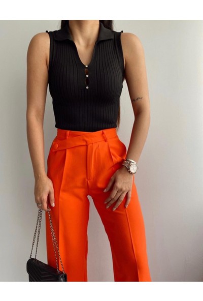 JDR Kolsuz Düğme ve Yaka Detaylı Triko Bluz