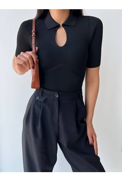 JDR Kısa Kol Polo Yaka Triko Bluz