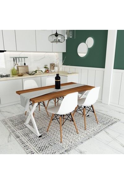 Woodesk Lara Masif Tik Renk 140X70 Sandalyeli Masa Takımı CPT7419-140