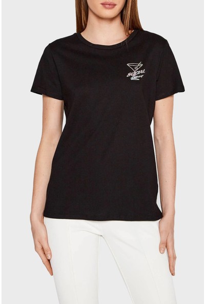 Guess Pamuklu Arkası Baskılı Regular Fit Bisiklet Yaka T Shirt Bayan T Shirt W2GI46K9RM1 Jblk