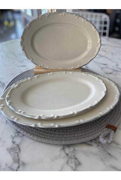 Lace 3'lü Kayık Tabak Platin Lace 3'lü Kayık Tabak Platin
