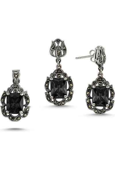 Kutaydan Kutaydan Gümüş Markazit Taşlı Kolye Ucu & Küpe Set