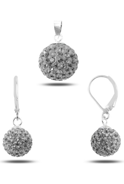 Kutaydan Kutaydan Gümüş Top Kristal Taşlı Set