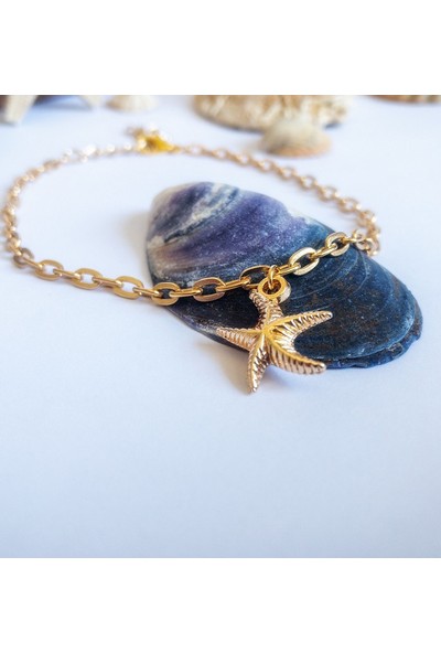 Ubuh Shop Kadın Altın Klipsli Deniz Yıldızı Ayarlamalı Zincir Halhal