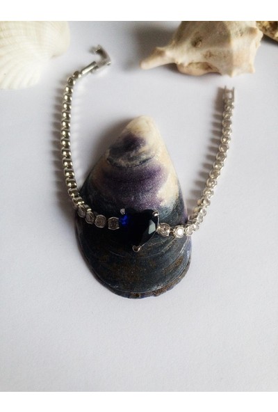 Ubuh Shop Kadın Paslanmaz Çelik Zirkon Taşlı Mavi Kalp Figürlü Bileklik