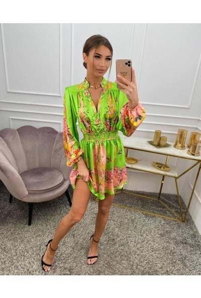 Wellway Atlas Kumaş Elbise Yeşil