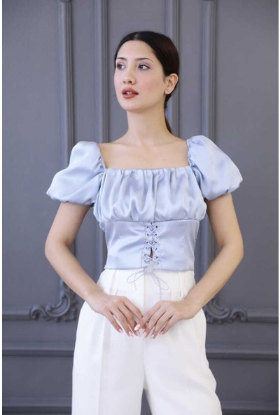 Modaline Bel Gipeli Kuş Gözlü Bluz
