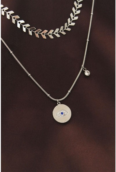 Clariss Çelik Gümüş Renk Zirkon Taşlı Göz Kolye